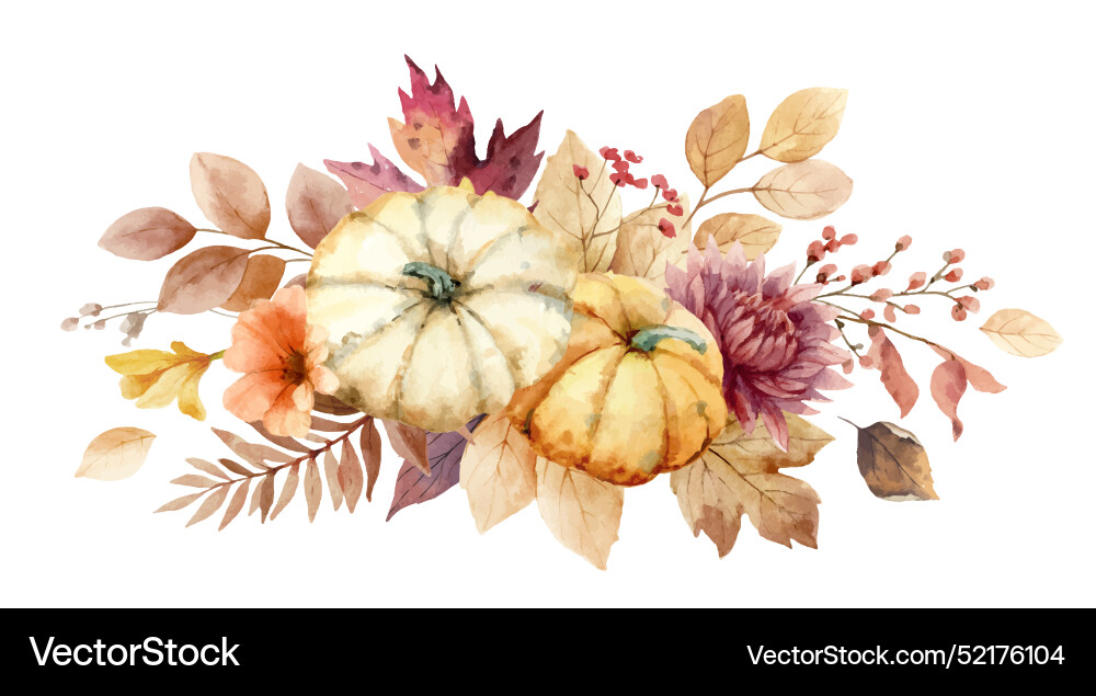 Watercolor floral pumpkins composition Royalty Free Vector