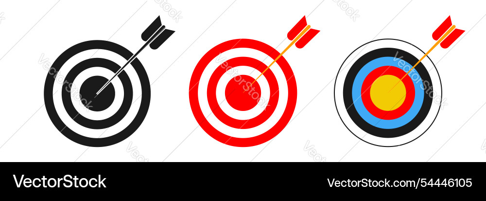 Archery target with arrow icon set hit goal ring Vector Image
