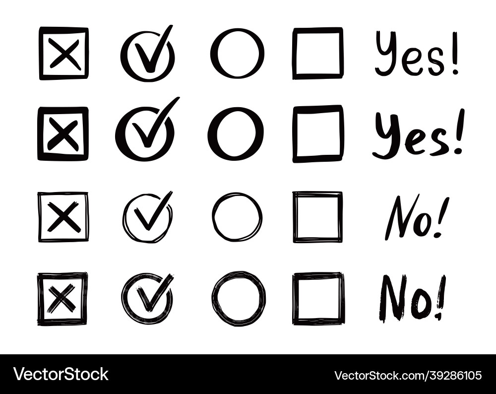 Check and cross mark set hand drawn Royalty Free Vector