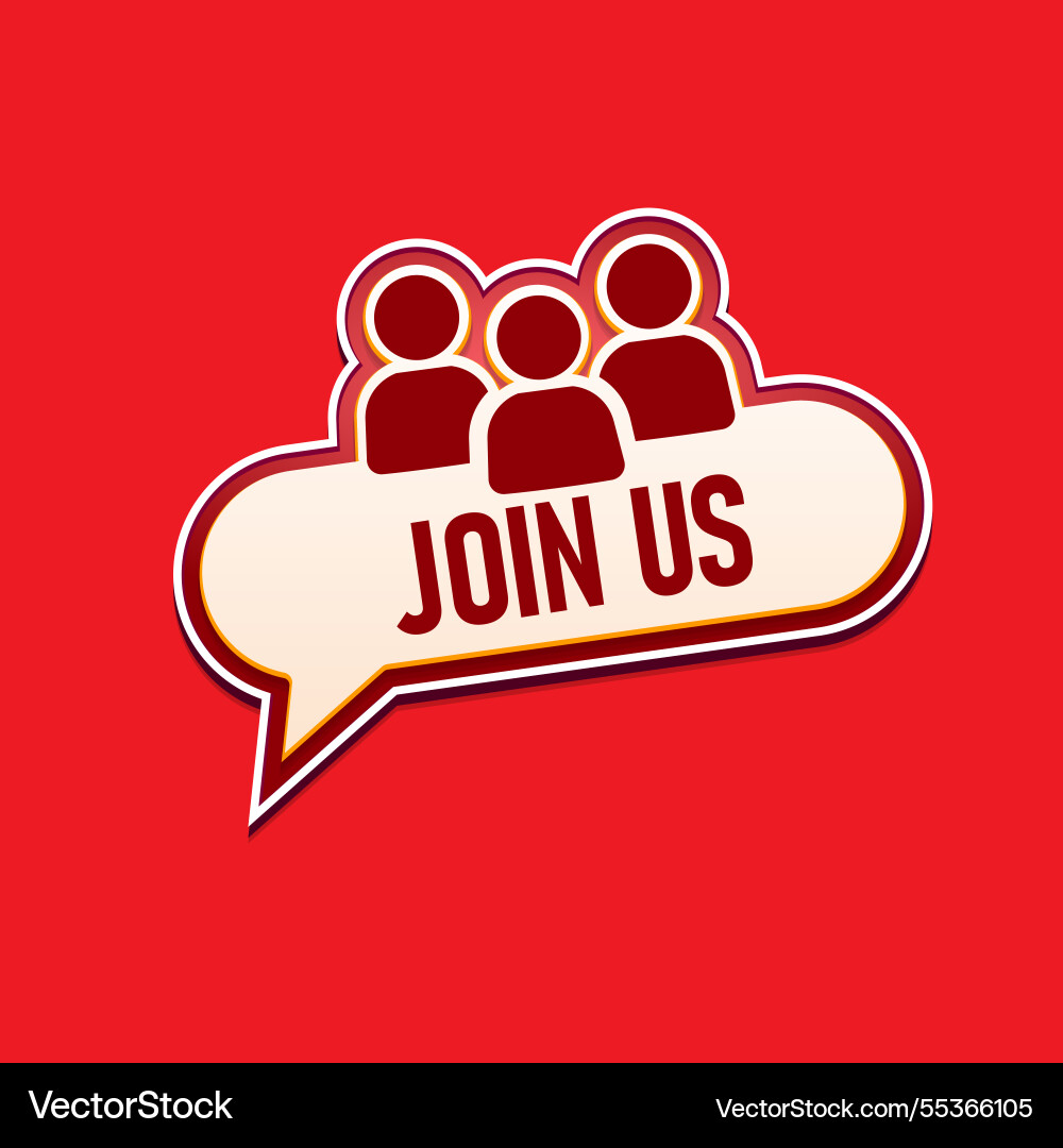 Join us now three-dimensional square button Vector Image