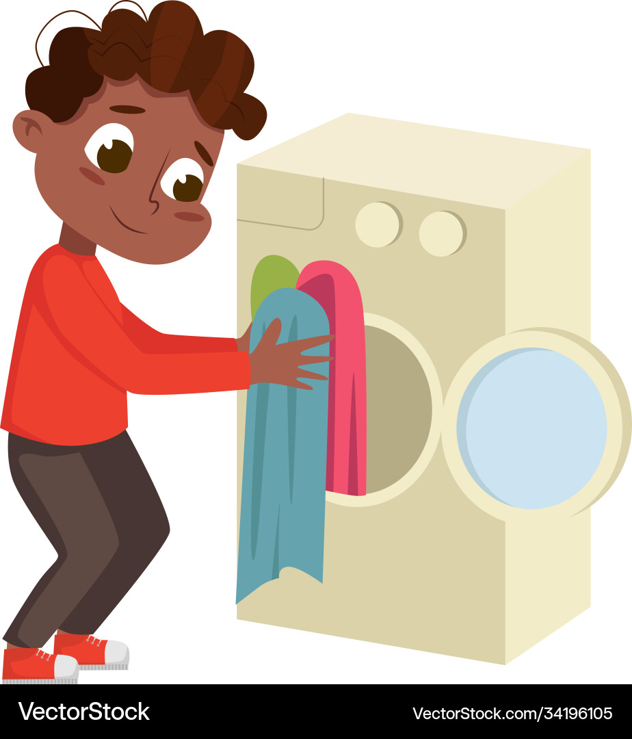 Little boy doing laundry in washing machine Vector Image