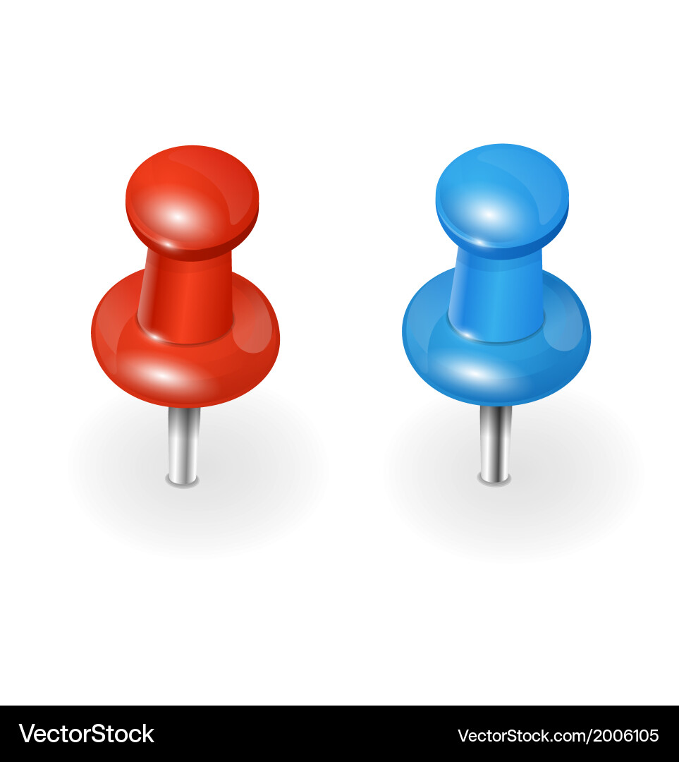 Red and blue pushpin on white background Vector Image