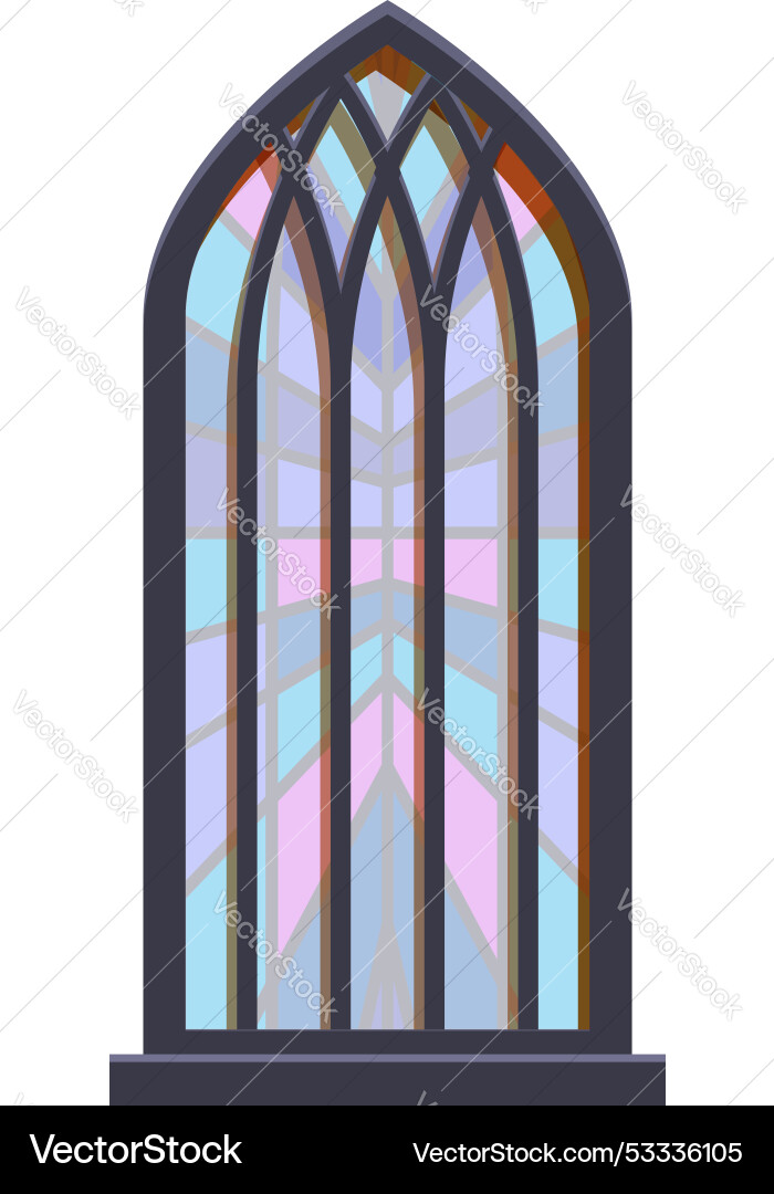 Tall gothic arch window with colorful stained Vector Image