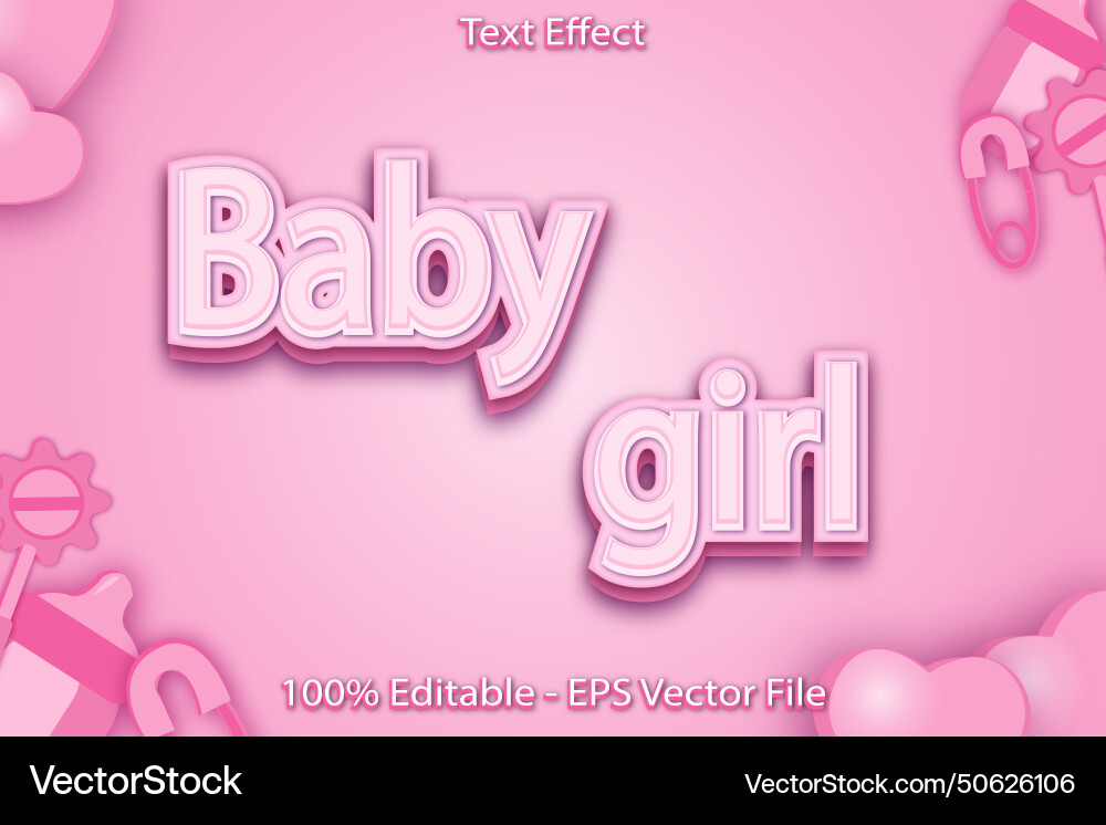 Baby girl editable text effect 3d emboss style Vector Image