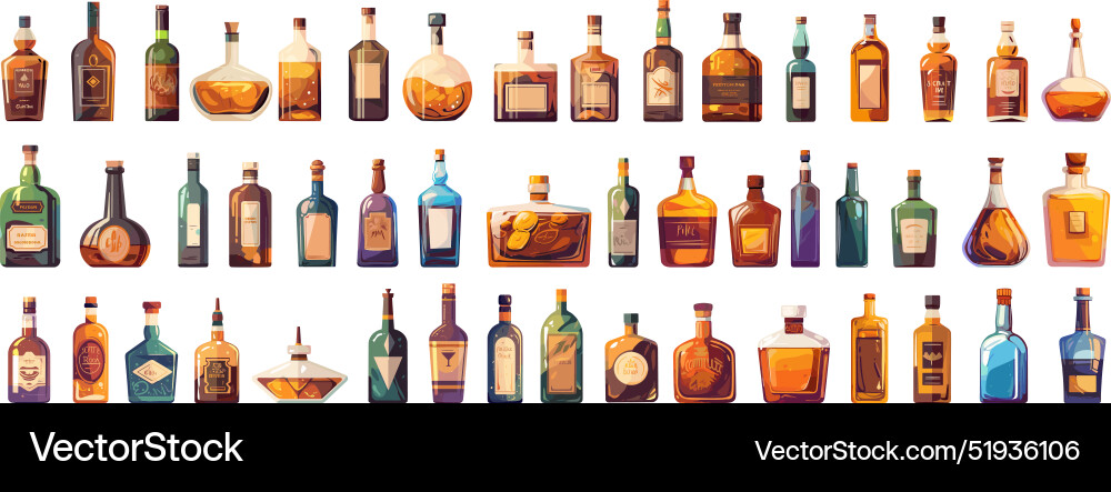 Cartoon alcoholic bottles set bar menu alcohol Vector Image