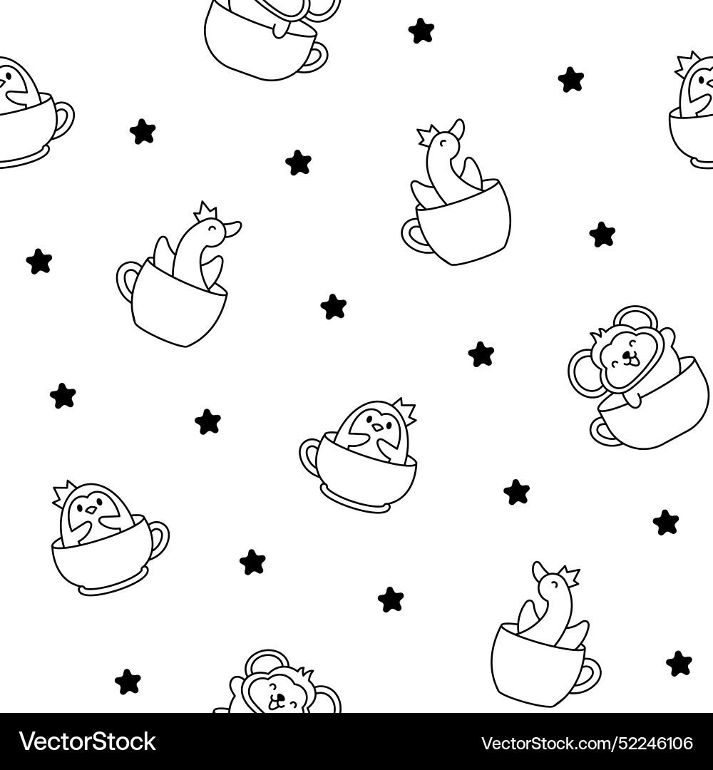Cute kawaii animals in a cup coloring page Vector Image