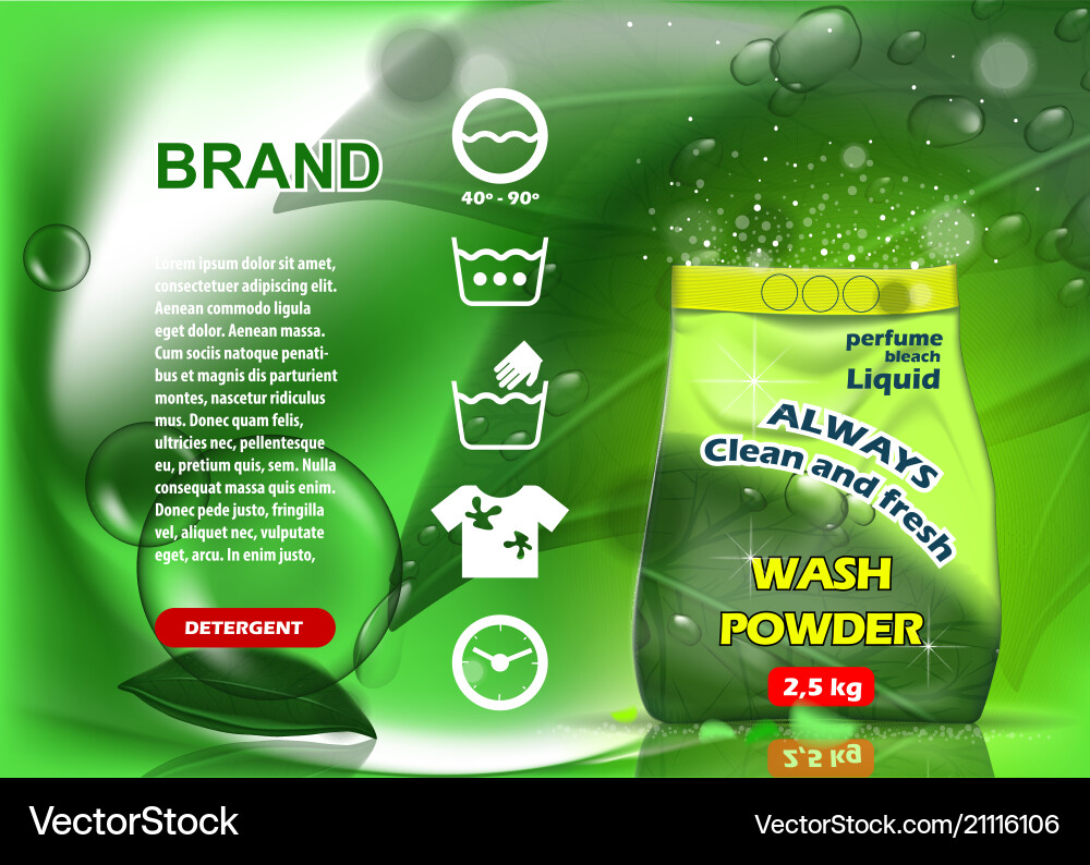 Green packaging washing powder advertising Vector Image