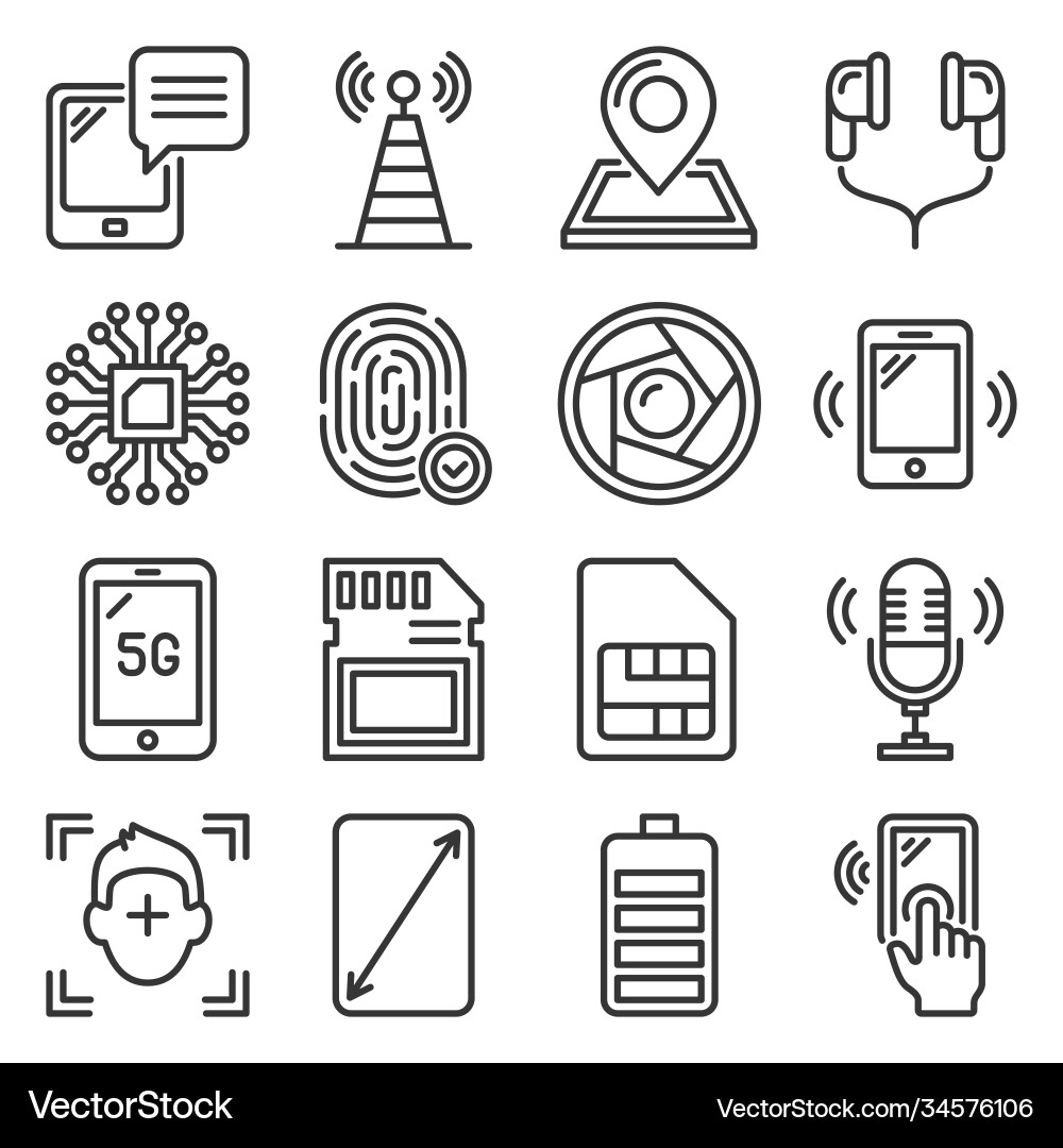 Mobile phone specification icons set on white Vector Image
