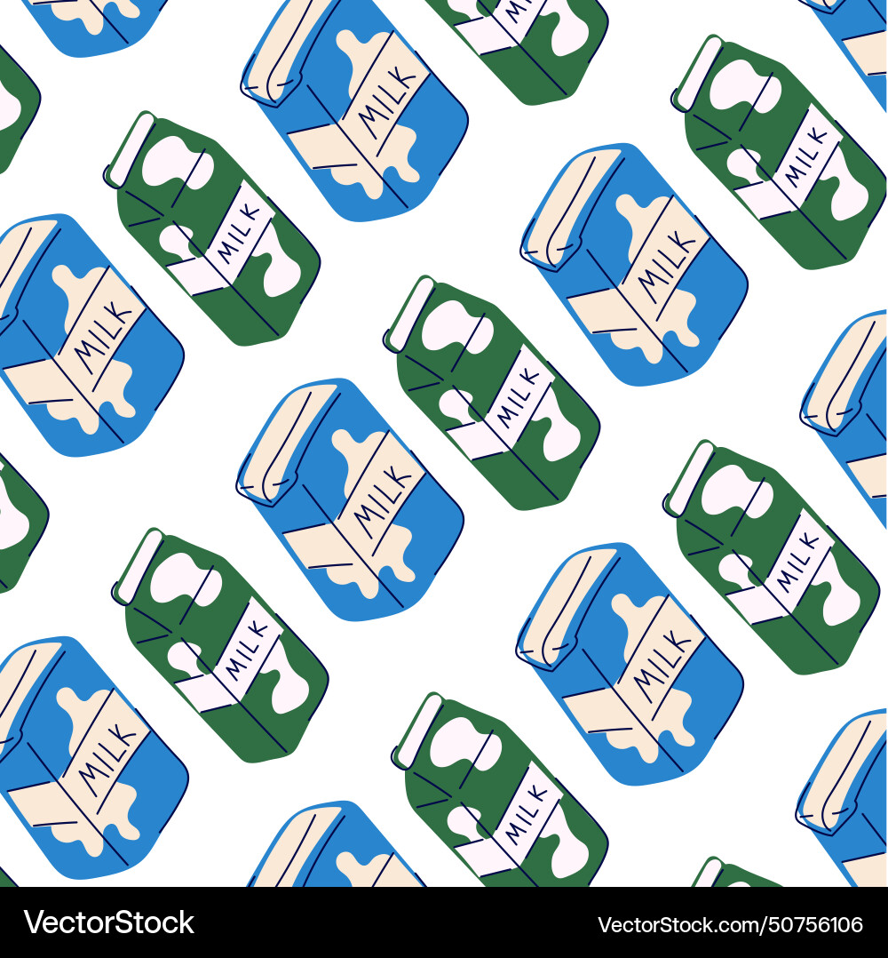 Seamless pattern with milk packaging in cartoon Vector Image
