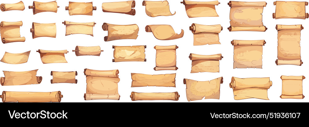 Cartoon ancient paper scroll set old vintage Vector Image