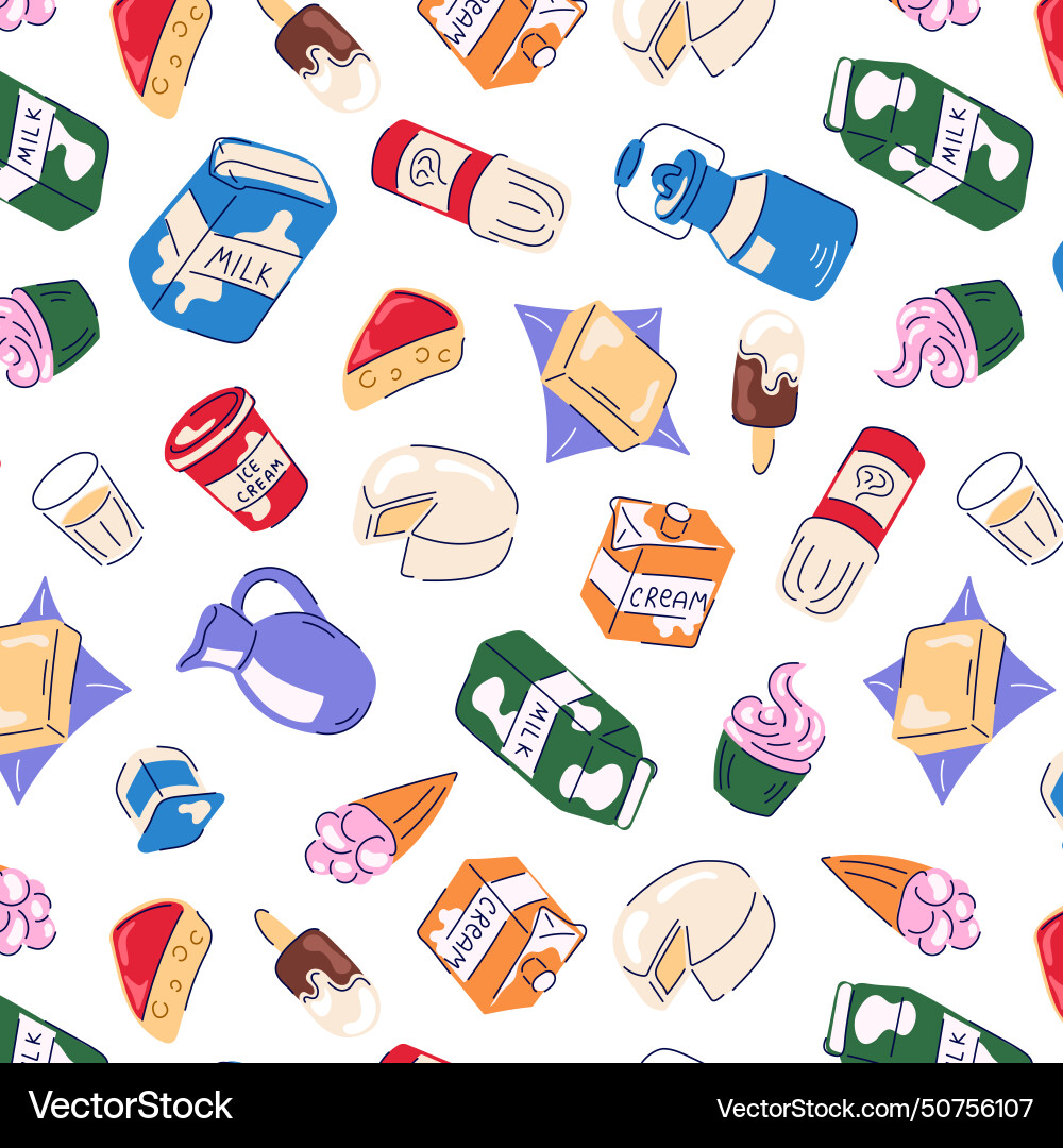 Milk dairy product cartoon seamless pattern Vector Image