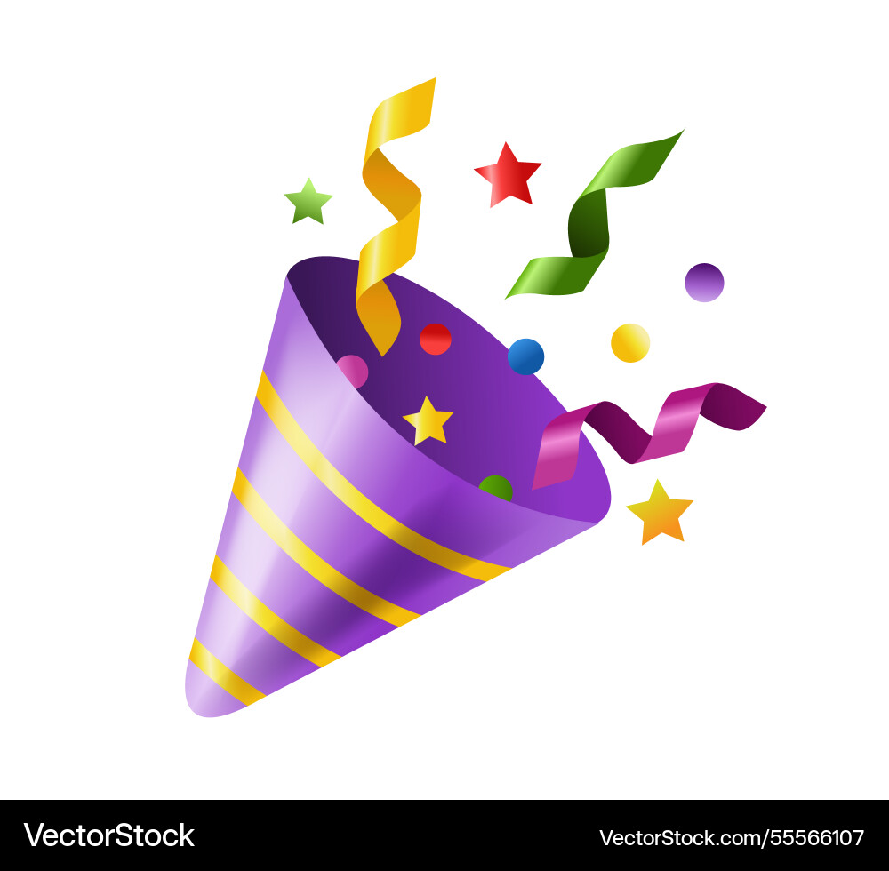 Party popper with color confetti white background Vector Image