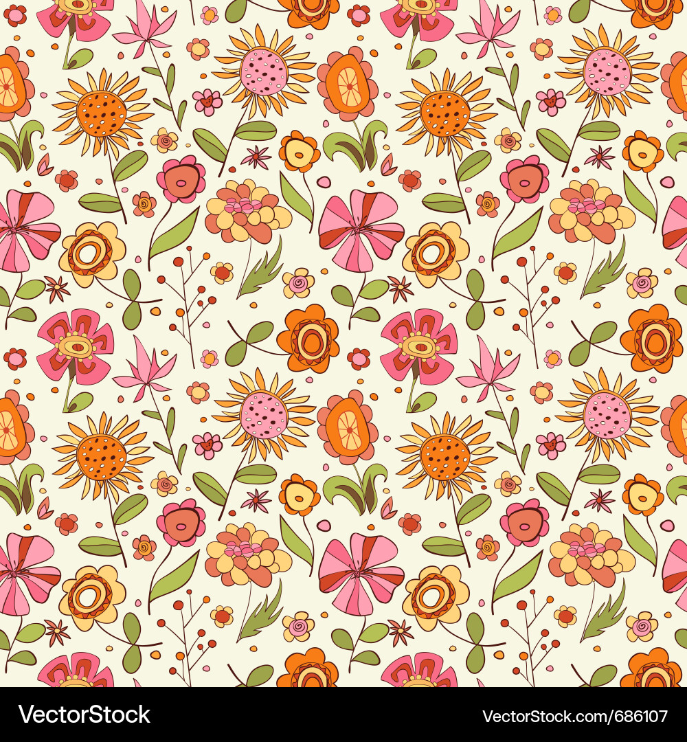 Pattern with cartoon flowers Royalty Free Vector Image