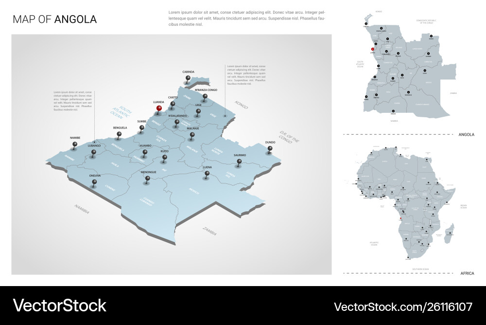 Set angola country isometric 3d map Royalty Free Vector