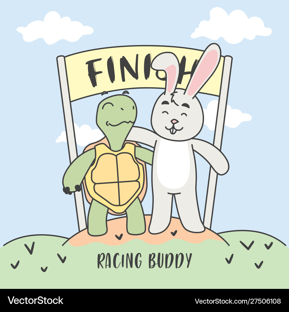 Buddy racing turtle and rabbit in finish line Vector Image