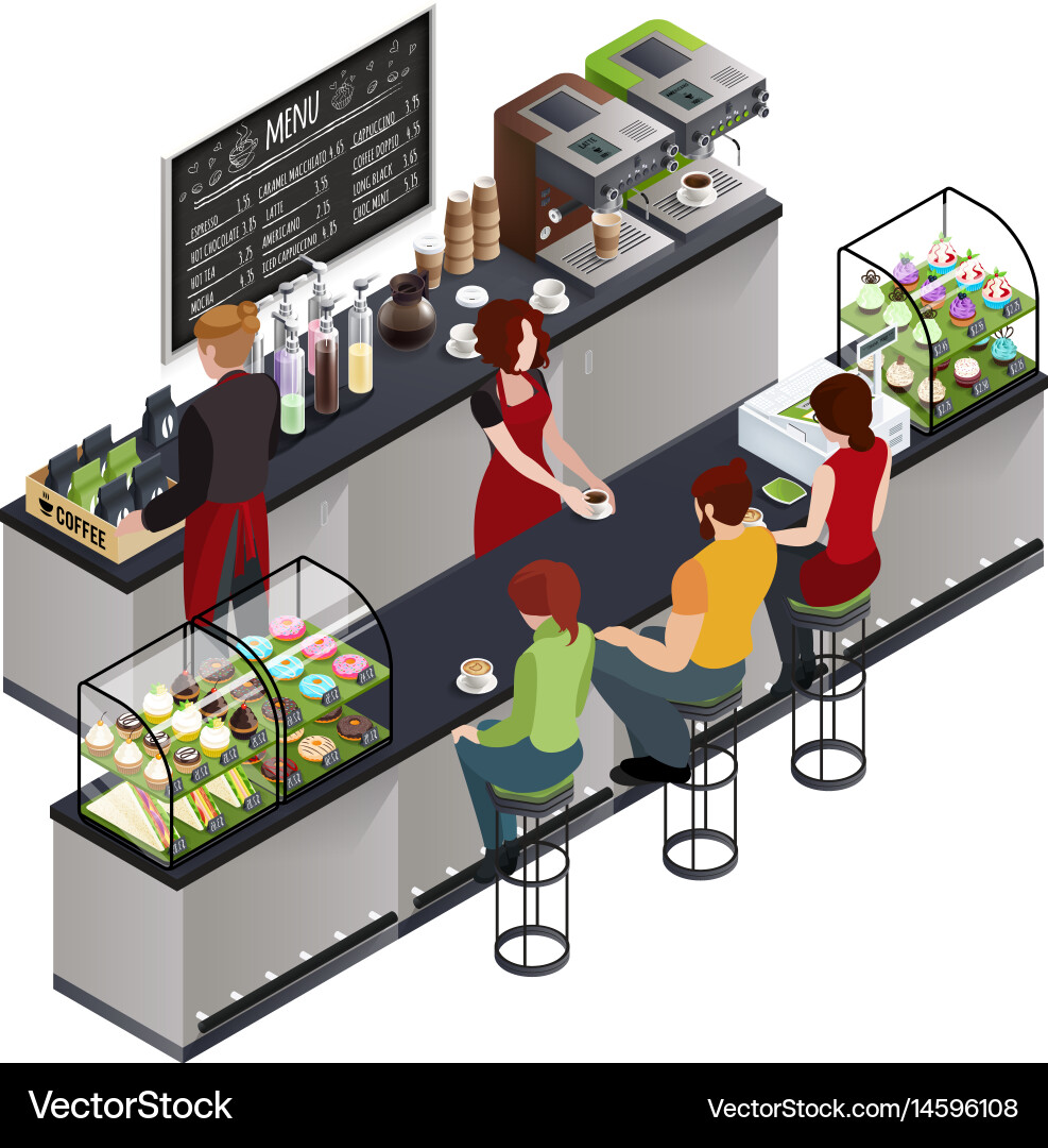 Hipster coffee bar isometric poster Royalty Free Vector