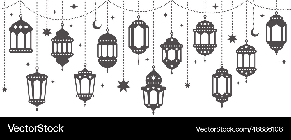 Ramadan lanterns garland with stars and crescent Vector Image