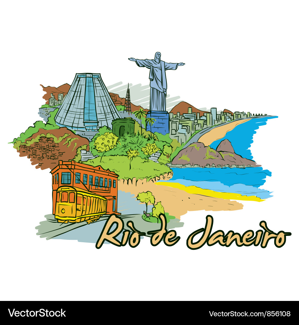 Rio de Janeiro Doodles - Vibrant Cityscape Vector Image