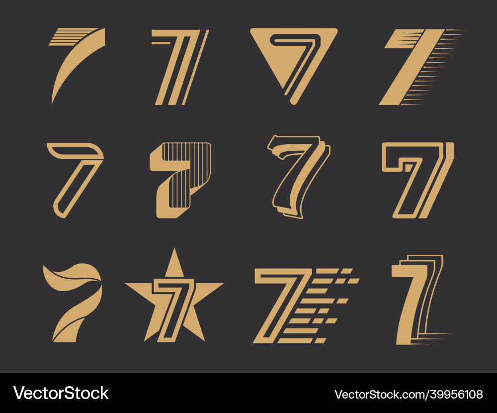 Seven logo 7s stylized graphic symbols alphabet Vector Image