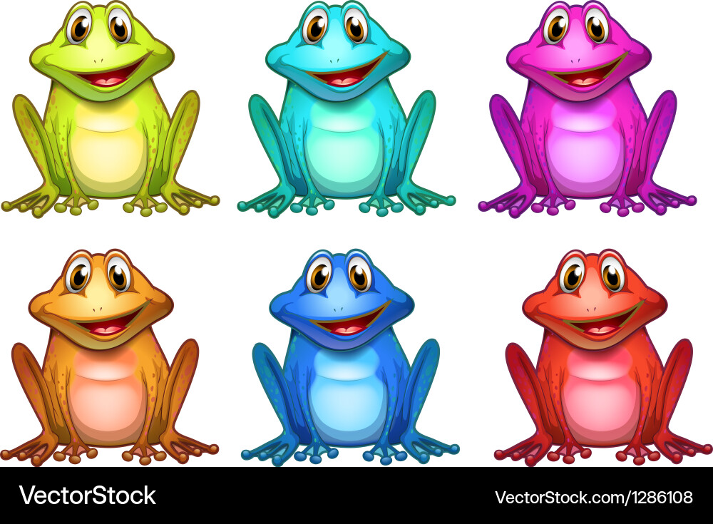 Six different colors of frogs Royalty Free Vector Image