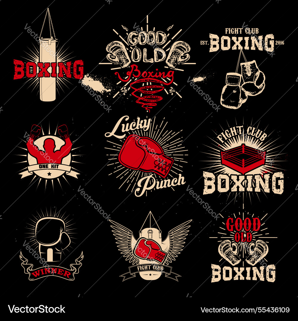 Boxing club labels on grunge background Royalty Free Vector