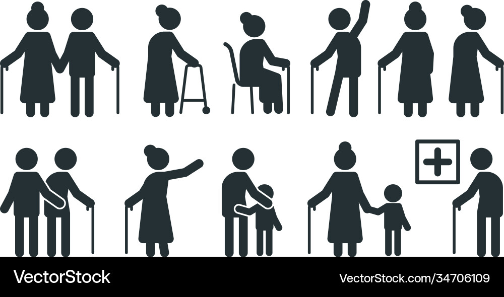 Elderly people symbols old persons stylized Vector Image