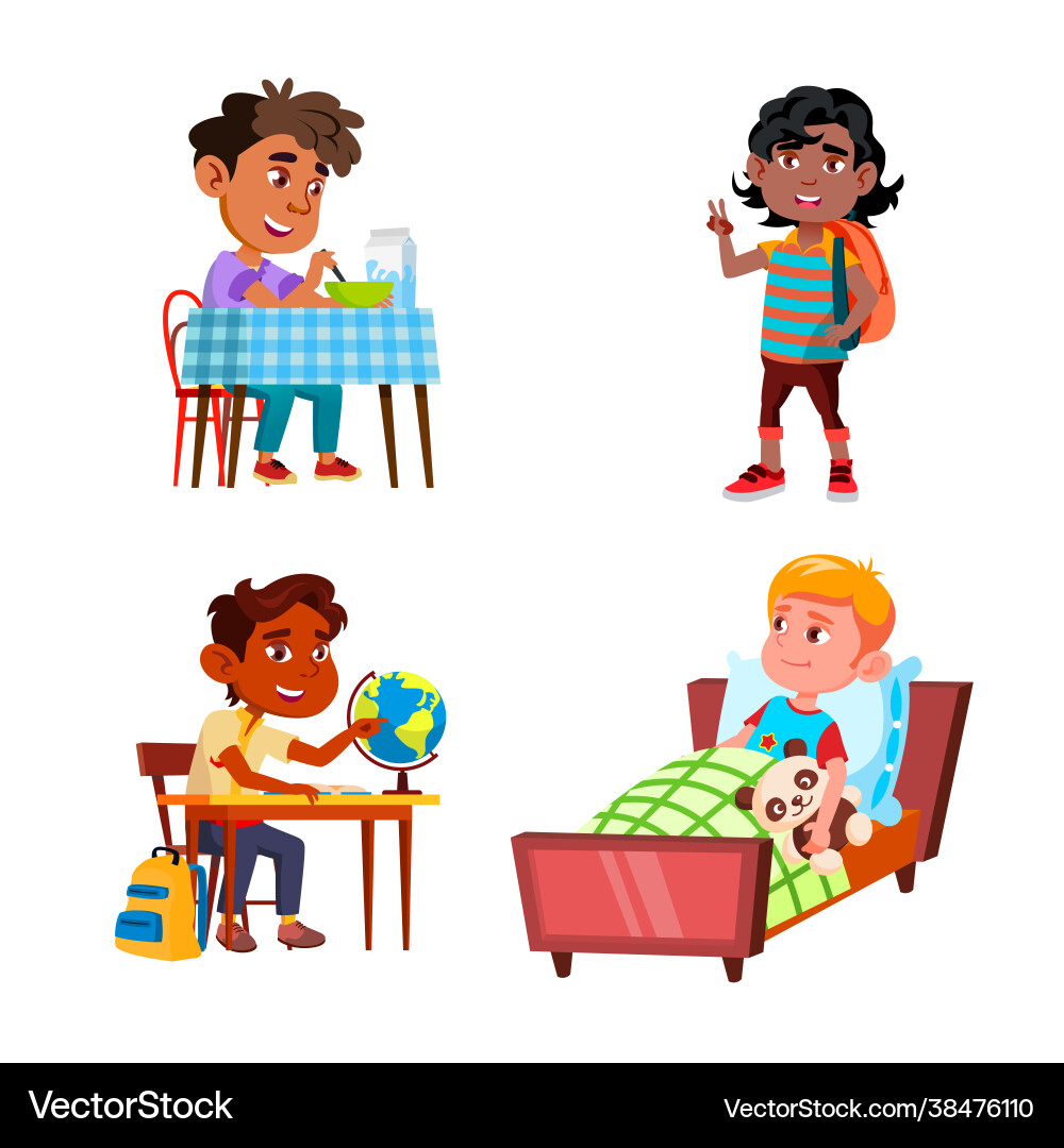 Boys kids doing daily routine activity set Vector Image