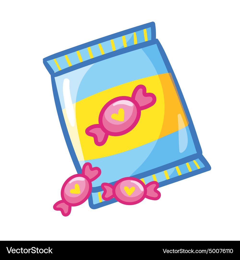 Candy in plastic bag sweets package cartoon Vector Image