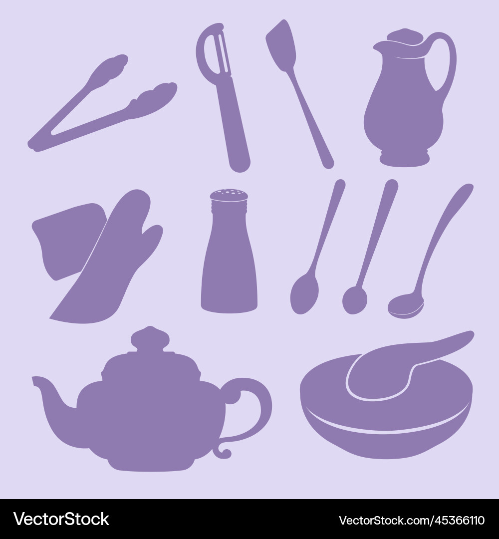Cooking ware set silhouette Royalty Free Vector Image