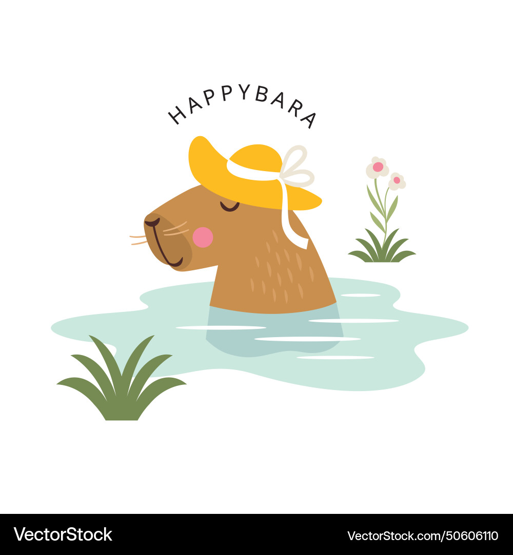 Cute capybara chilling in the water Royalty Free Vector