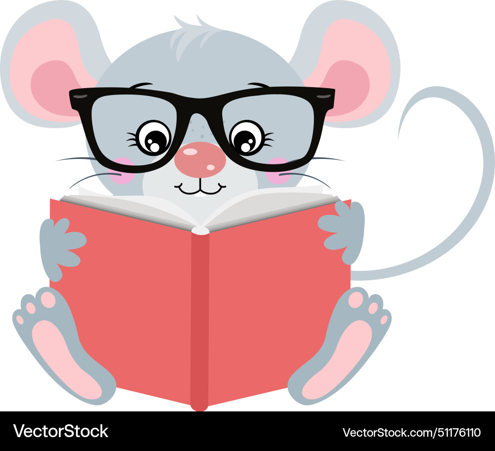Cute mouse sitting reading a book Royalty Free Vector Image