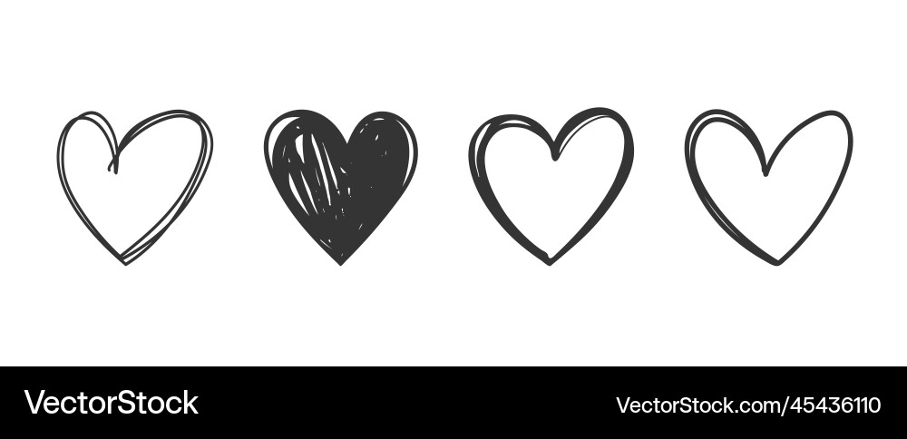 Heart doodles set hand drawn hearts collection Vector Image