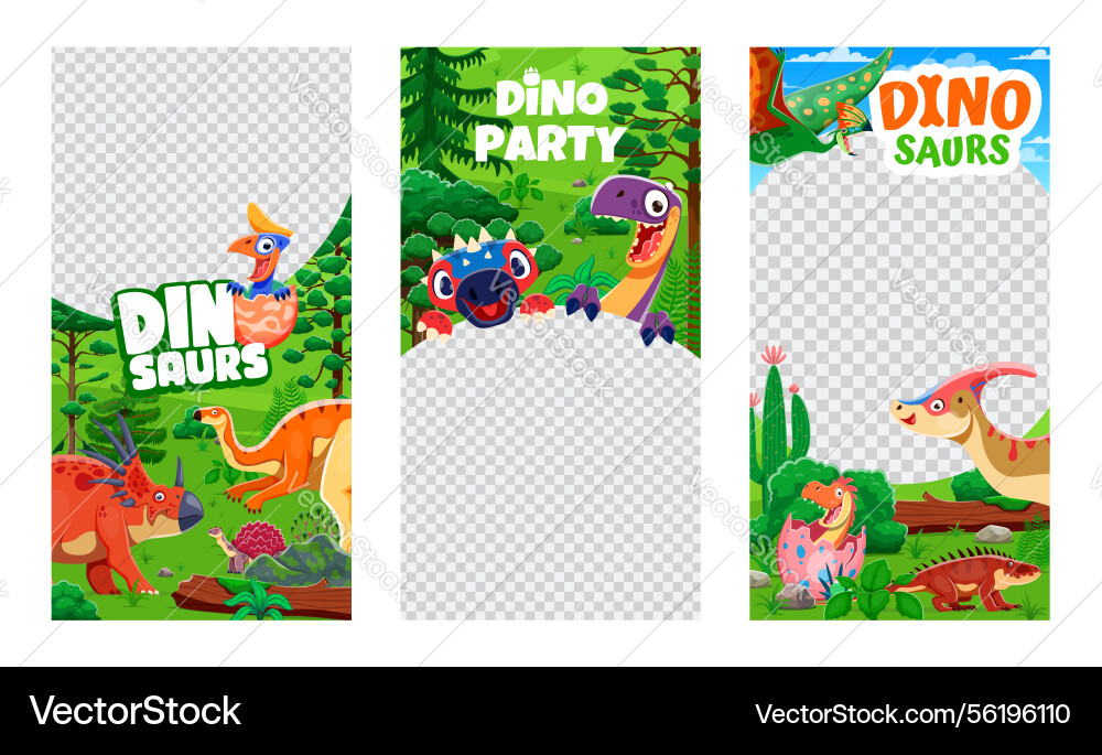 Kids party flyer templates with cute dinosaurs Vector Image