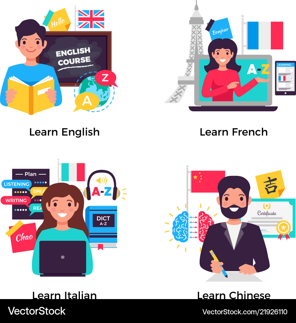 Language training 4 flat compositions Royalty Free Vector