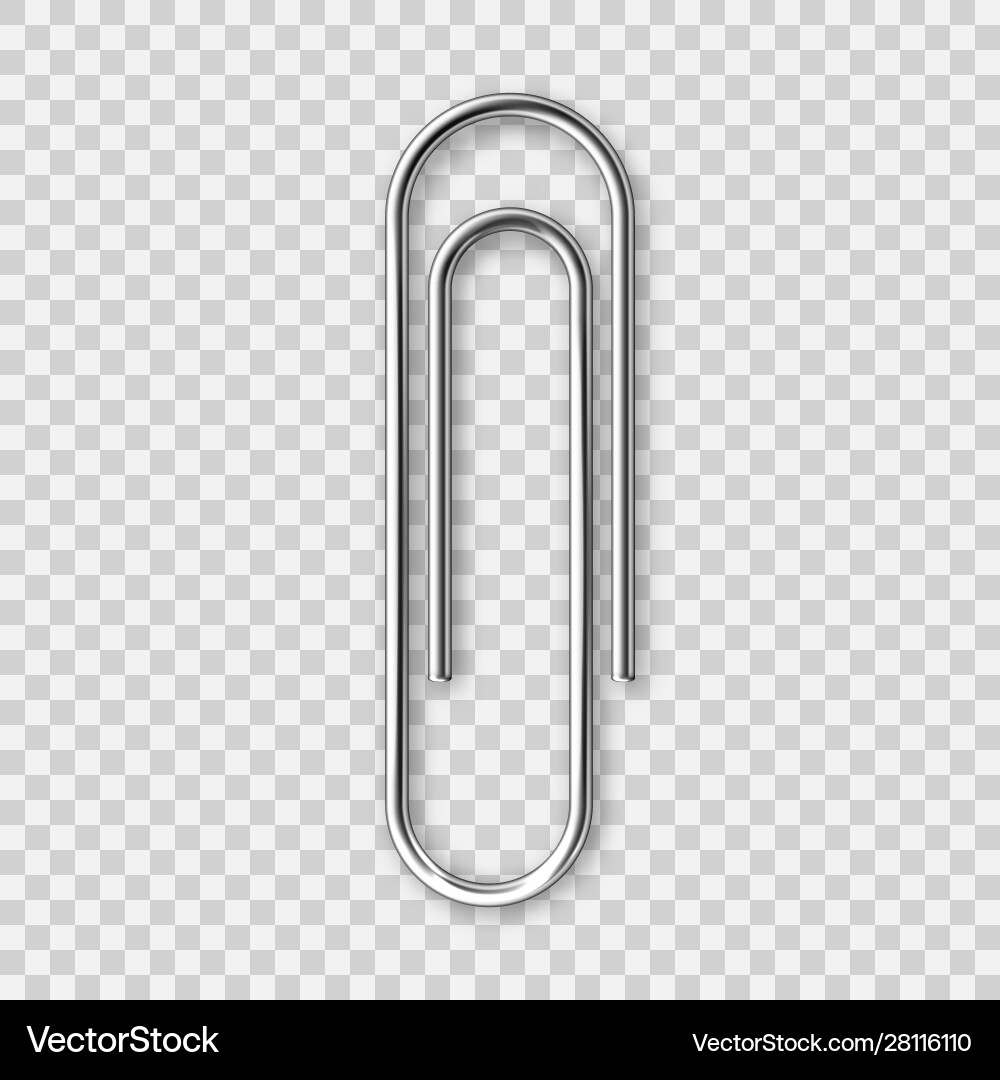 Realistic metal paper clip isolated on transparent