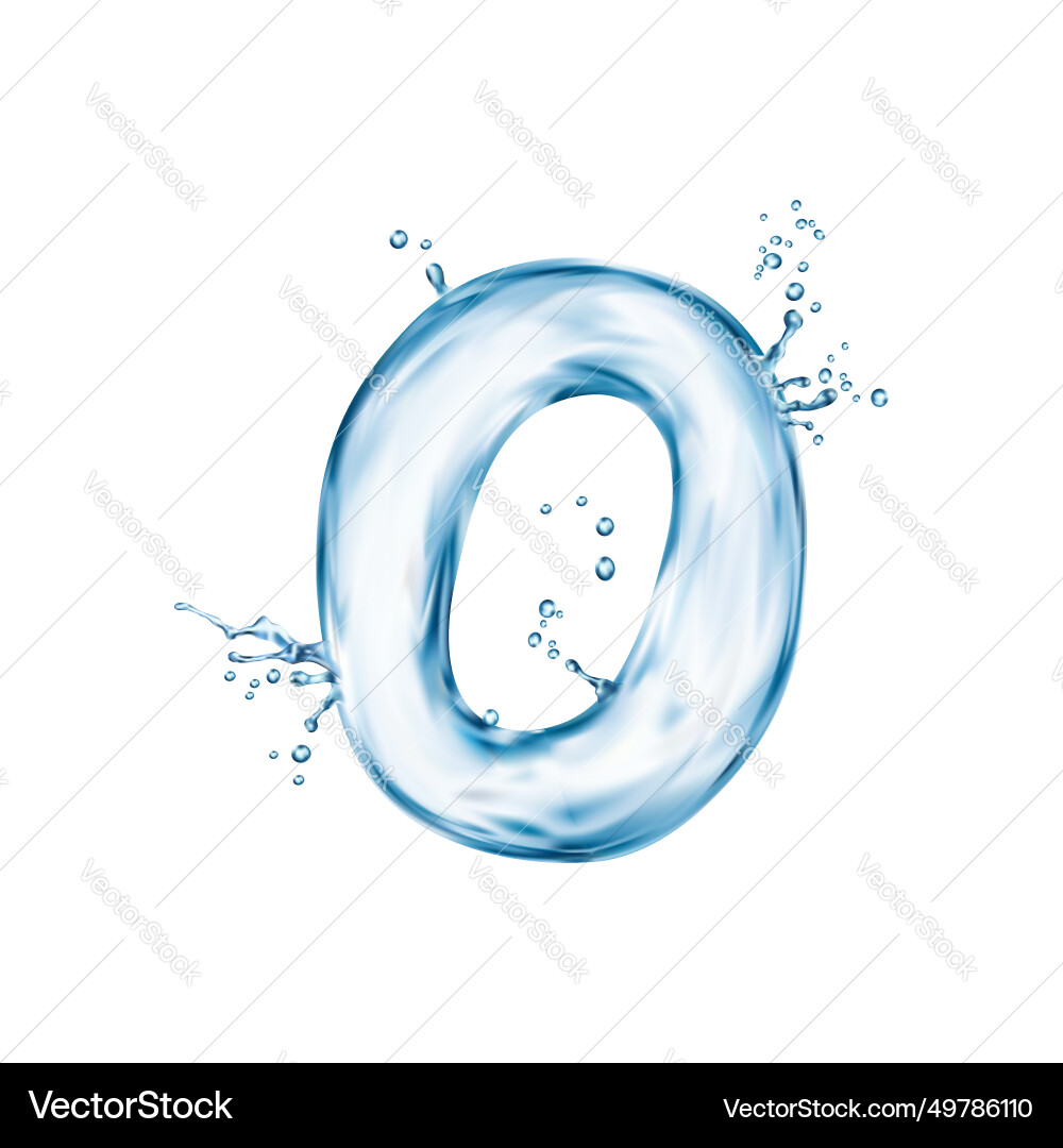 Realistic water font letter o flow splash type Vector Image