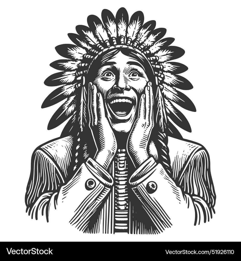 Surprised native american chief headdress Vector Image
