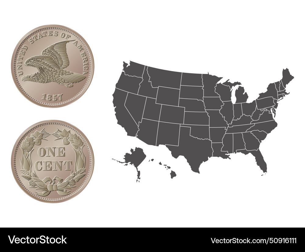 American money one cent coin 1857 Royalty Free Vector Image