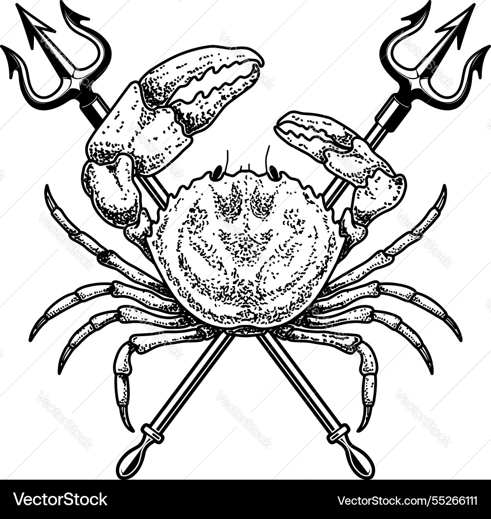 Crab and two crossed tridents design element Vector Image