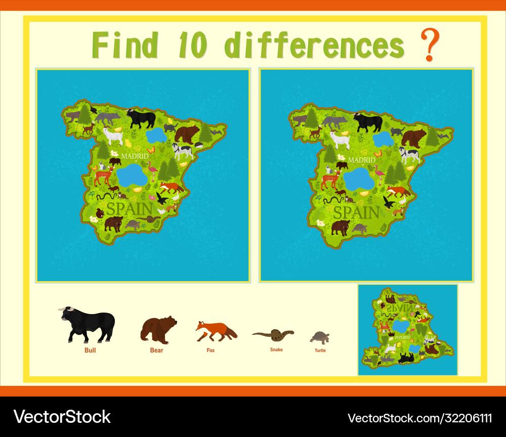 Finding differences on map spain Royalty Free Vector Image