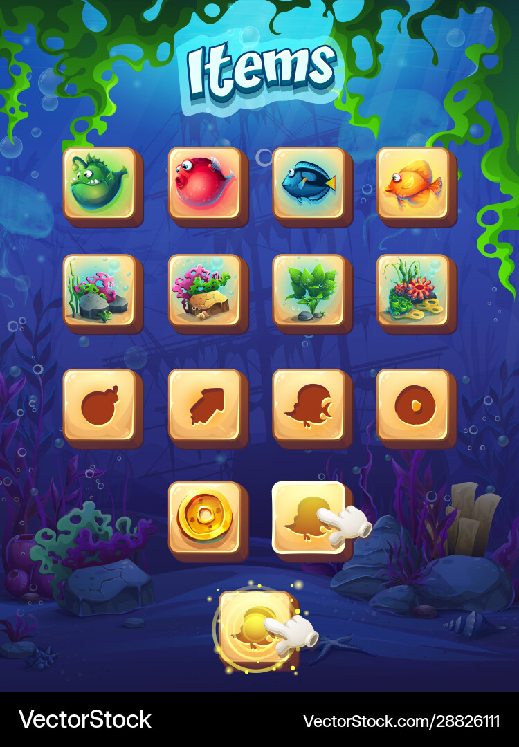 Fish world items set Royalty Free Vector Image