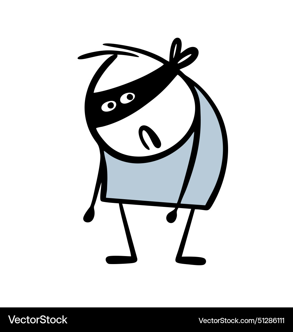 Funny very sad criminal in black mask Royalty Free Vector