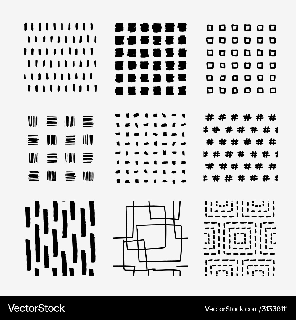 Hand draw square pattern swatch set Royalty Free Vector