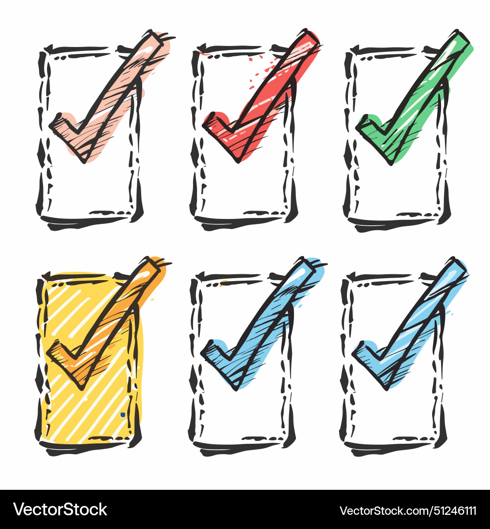 Handdrawn check marks within boxes colorful Vector Image Handdrawn check marks within boxes colorful Vector Image