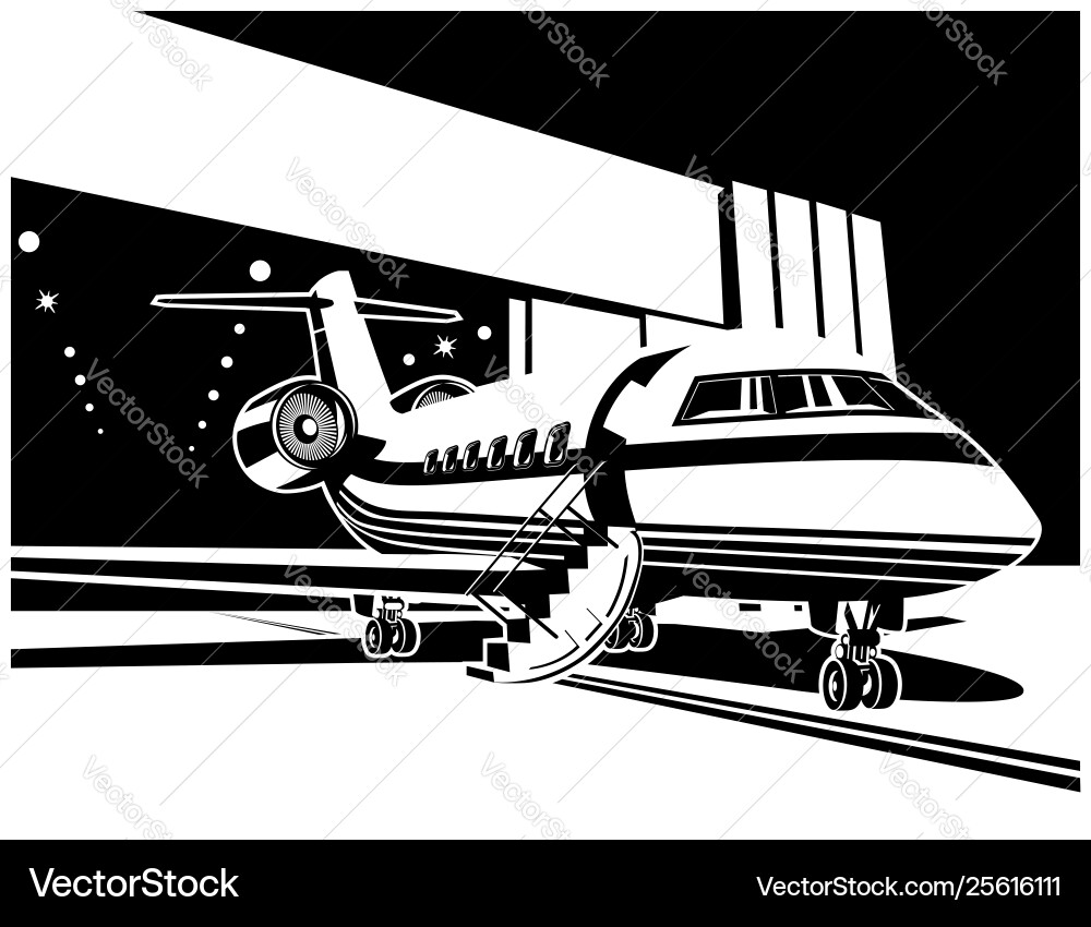 Jet aircraft near hangar Royalty Free Vector Image