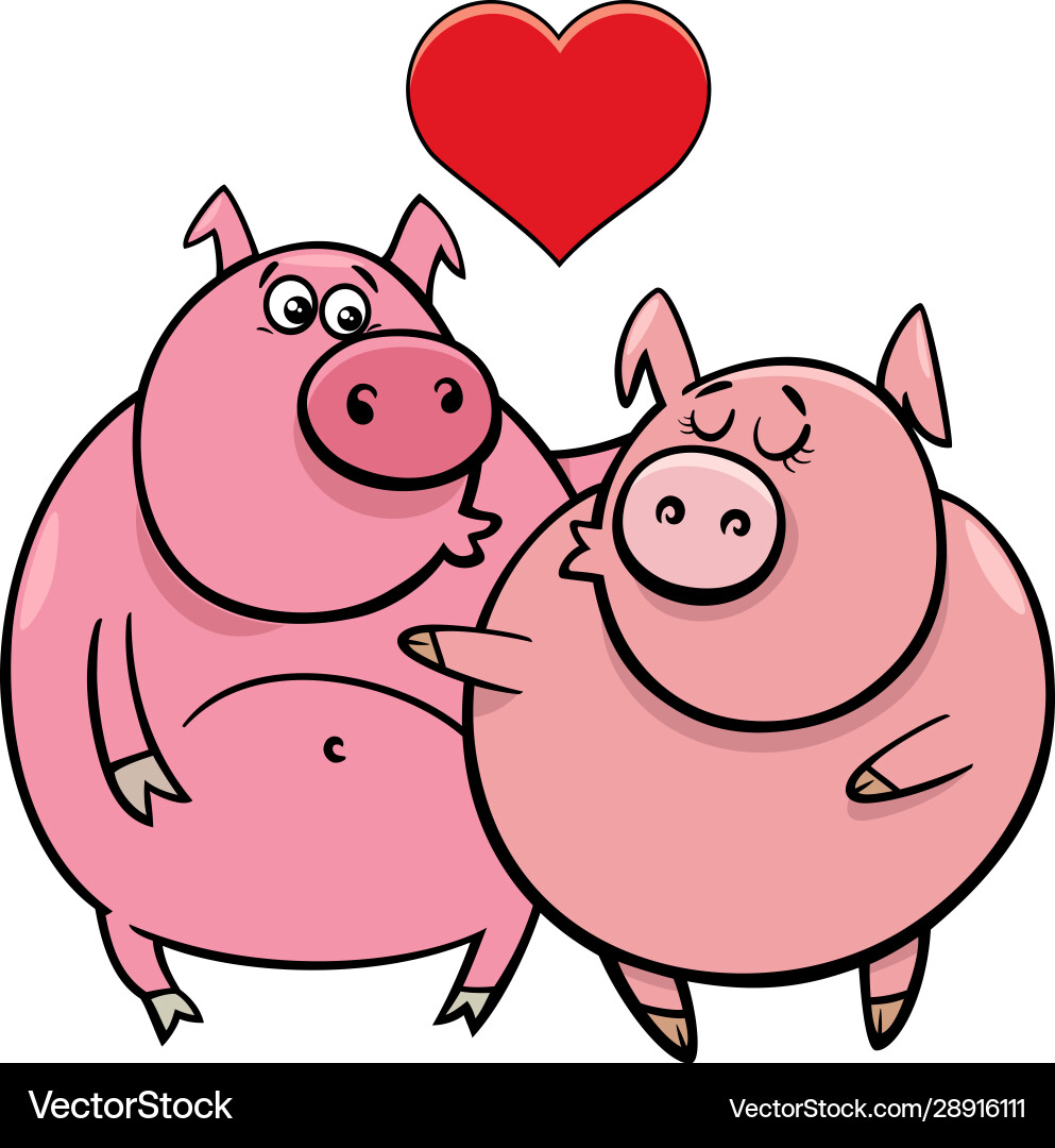 Valentine card with pig characters in love Vector Image