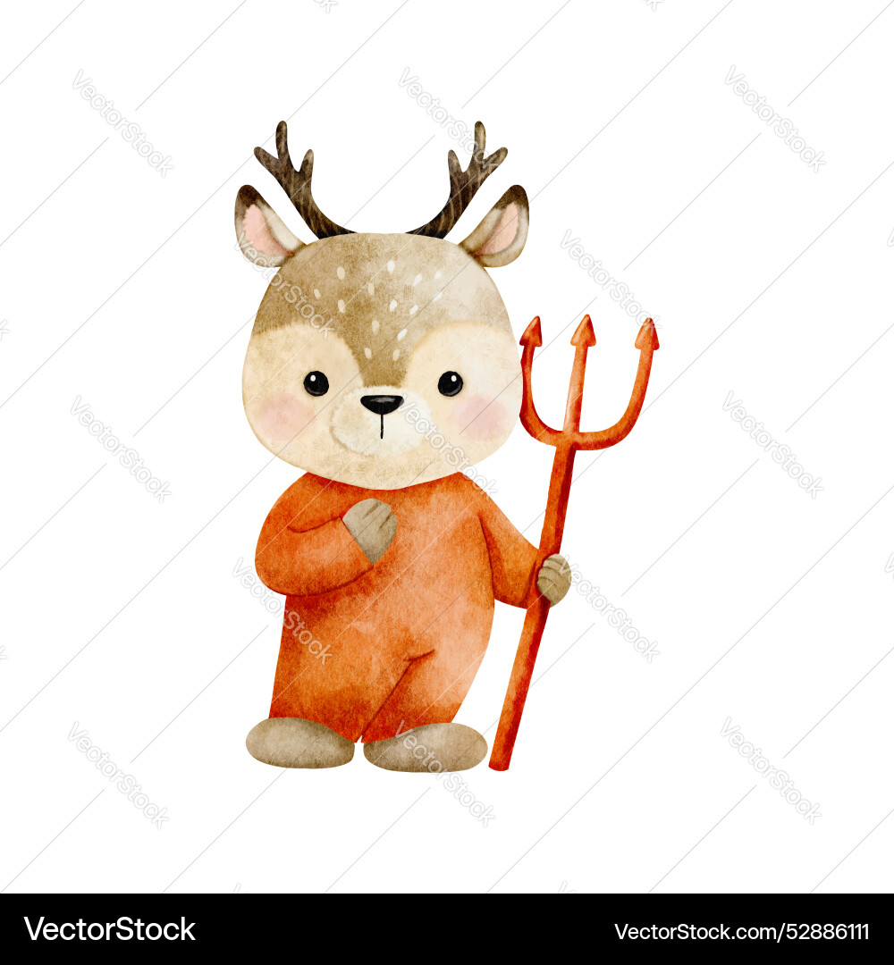 Watercolor cute deer devil costume cartoon Vector Image