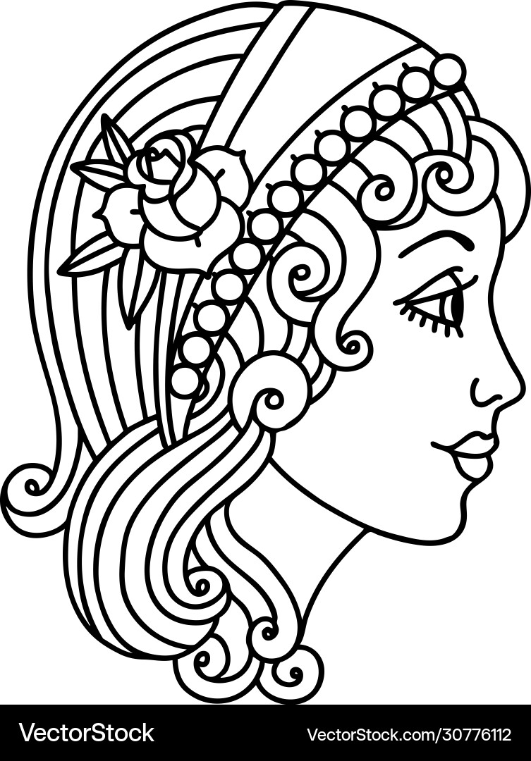 Black line tattoo a gypsy head Royalty Free Vector Image
