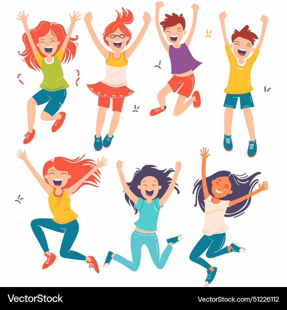 Children jumping joyfully expressing happiness Vector Image