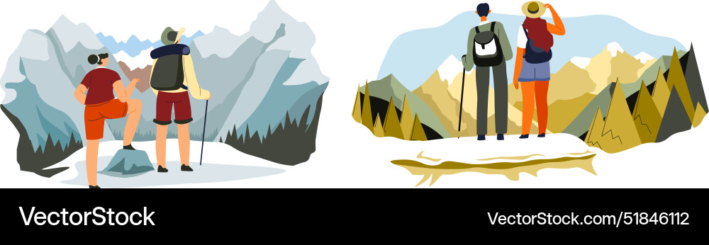 Couple hiking mountain trails Royalty Free Vector Image